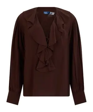 Polo Ralph Lauren V-neck Ruffled Long-sleeve Top