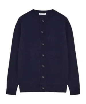 JIL SANDER Button-up Crew-neck Cardigan - Navy Blue