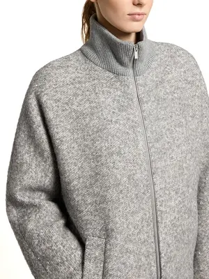 Peserico Ribbed Collar Zip-up Coat With Sequins - Grey