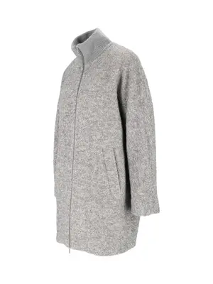Peserico Ribbed Collar Zip-up Coat With Sequins - Grey