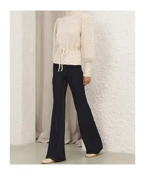 Zimmermann Textured High Neck Long Sleeve Sweater With Detachable Belt - Cream