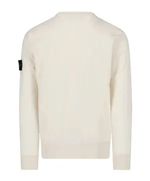 Stone Island Ribbed Crew Neck Sweater With Compass Logo Patch - White