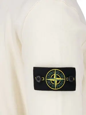 Stone Island Ribbed Crew Neck Sweater With Compass Logo Patch - White