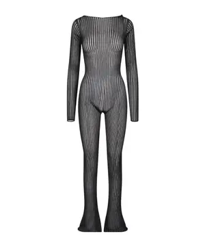 DONDUP Erotica Sheer Striped Knit Jumpsuit - Black