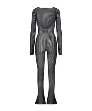 DONDUP Erotica Sheer Striped Knit Jumpsuit