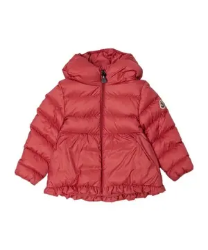 Moncler Long-sleeved Hooded Down Jacket With Ruffle Trim - Pink