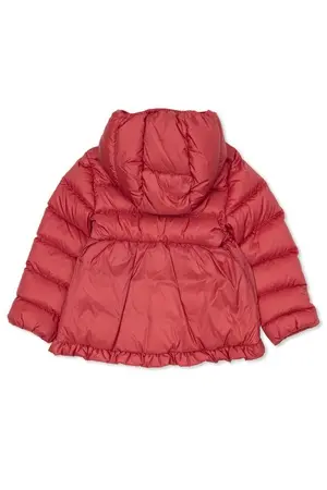 Moncler Long-sleeved Hooded Down Jacket With Ruffle Trim - Pink
