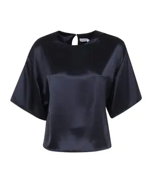 Simkhai Satin Short Sleeve Crewneck Top - Black