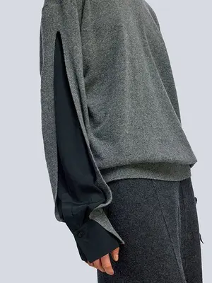 SEMICOUTURE Crew Neck Sweater With Silk Paneling