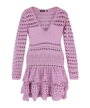 Retrofete Crochet Ruffled V-neck Dress - Pink