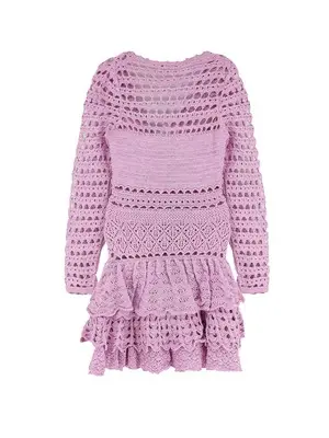 Retrofete Crochet Ruffled V-neck Dress