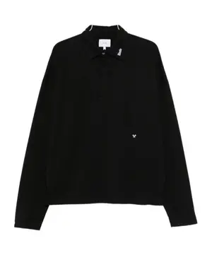 Rhude Logo-embroidered Long-sleeve Polo Shirt - Black