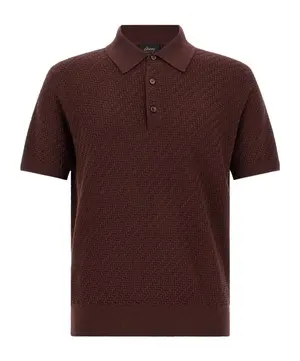 Brioni Trama Textured Knit Polo Shirt
