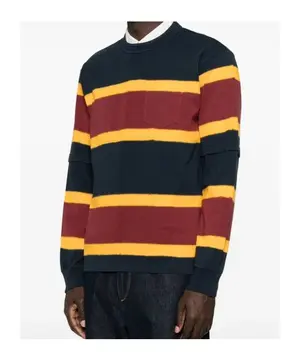 Sacai Striped Knit Layered Sleeve Sweater