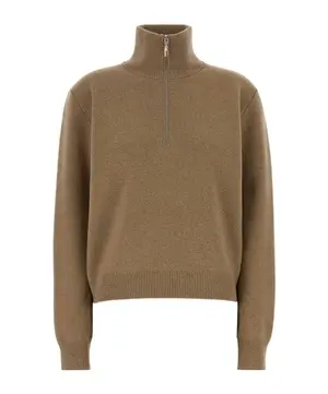 RÓHE Zip Knitted Polo Sweater - Brown