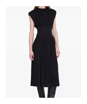 ANINE BING Sleeveless Round Neck Midi Dress With Pleats