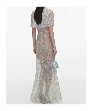 SELF-PORTRAIT Sequin Embellished Cape Sleeve Maxi Dress