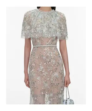 SELF-PORTRAIT Sequin Embellished Cape Sleeve Maxi Dress
