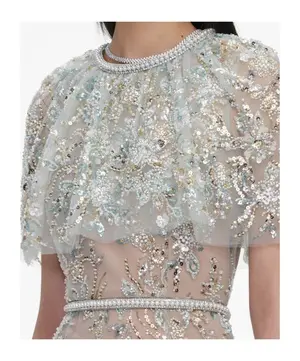 SELF-PORTRAIT Sequin Embellished Cape Sleeve Maxi Dress
