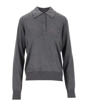LOULOU DE SAISON Fine-knit Long-sleeve Polo Shirt