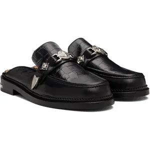 TOGA VIRILIS Crocodile-embossed Mules With Pin Buckle Detail