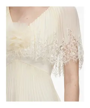 SELF-PORTRAIT Chiffon Tiered Midi Dress With Floral Rosette Brooch