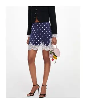 SELF-PORTRAIT Polka Dot Satin Mini Skirt With Lace Trim