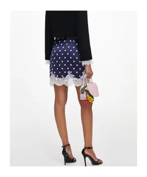 SELF-PORTRAIT Polka Dot Satin Mini Skirt With Lace Trim