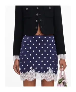 SELF-PORTRAIT Polka Dot Satin Mini Skirt With Lace Trim