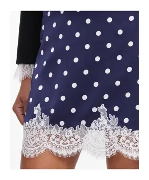 SELF-PORTRAIT Polka Dot Satin Mini Skirt With Lace Trim