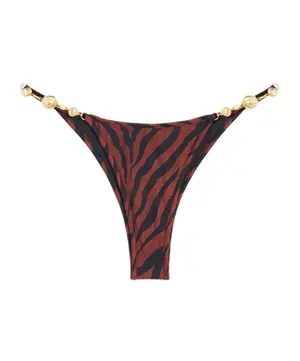 REINA OLGA Zebra Print Bikini Bottoms With Metallic Details - Red