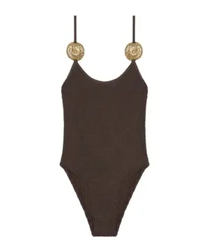 REINA OLGA Circe Crinkle-effect Swimsuit - Brown