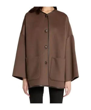 Marella Single-breasted Coat With Leather Detailing