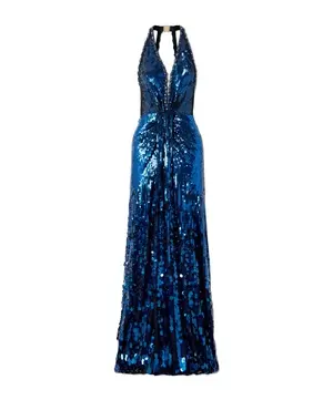 Jenny Packham Spaghetti Strap Deep V Evening Gown