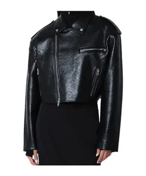 THE FRANKIE SHOP Cropped Biker Jacket In Faux Leather - Black