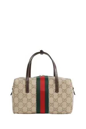 Gucci Mini Boston Bag With Gg Monogram And Web Stripe