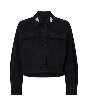 Simone Rocha Crystal-embellished Floral-print Denim Jacket - Black