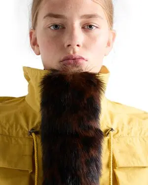 Prada Technical Fabric Capelet With Shearling Trim