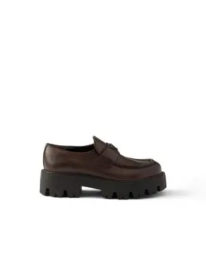 Prada Leather Loafers With Monoblock Rubber Sole