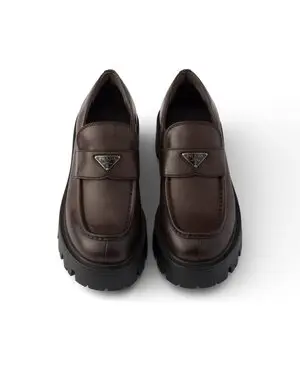 Prada Leather Loafers With Monoblock Rubber Sole