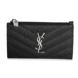 Saint Laurent Grain De Poudre Matelasse Cassandre Fragments Card Case - Black