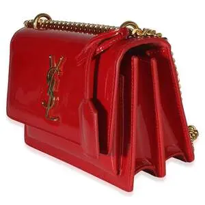 Saint Laurent Patent Leather Monogram Sunset Chain Bag - Red