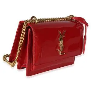 Saint Laurent Patent Leather Monogram Sunset Chain Bag - Red