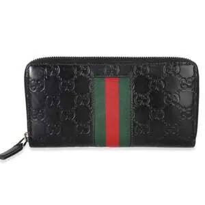 Gucci Guccissima Web Zip Around Wallet - Black