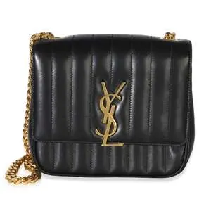 Saint Laurent Lambskin Matelassé Monogram Vicky Chain Bag - Black