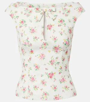 SHUSHU/TONG Floral Print Bow Detail Top - White