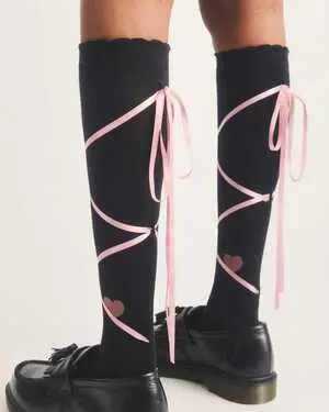 Dr. Martens Knee High Socks With Satin Ribbon Detailing