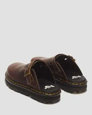 Dr. Martens Zebzag Crazy Horse Leather Mules With Adjustable Strap