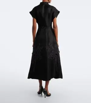 LEO LIN Aubrey Floral-appliqué Linen-blend Midi Dress