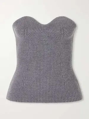 JIL SANDER Strapless Ribbed Wool-blend Bustier Top